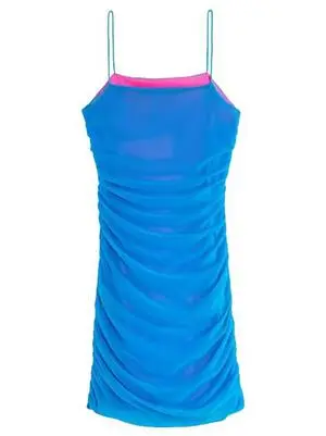 THEME Liv Blue Pink Reversible Mesh Cut Out Dress - Blue & Neon Pink