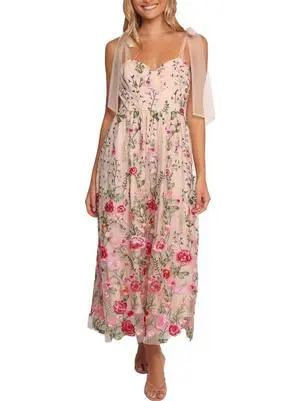PETAL & PUP Mirabel Embroidered Tie Strap Maxi Dress - Multi Floral