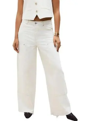NEXT Raw Hem Wide Leg Carpenter Jeans - Neutral