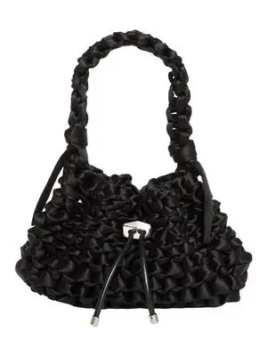 JIMMY CHOO Small Cinch Satin Bucket Bag - Black/ Antique Silver