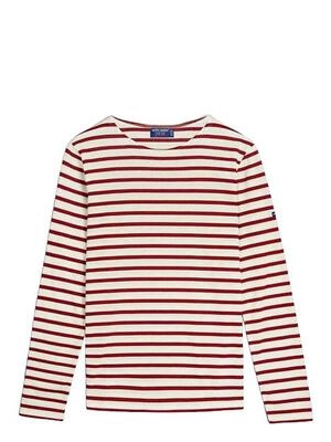 Saint James Minquiers Moderne Striped Shirt Ecru/maroon
