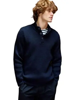Saint James Bourboule Buttoned High Neck Sweater - Navy