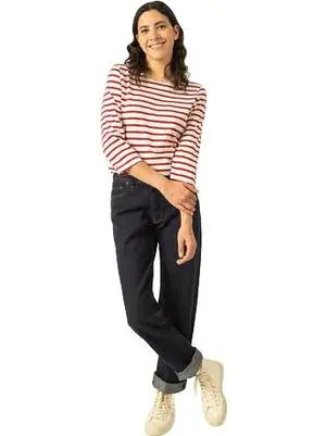 Saint James Galathee Ii 3/4 Sleeve Breton Striped Top - Ecru/maroon