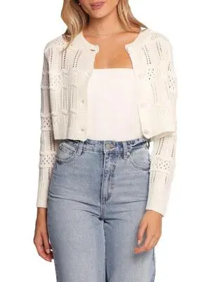 PETAL & PUP Pointelle Knit Crop Cardigan - White