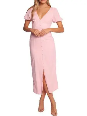 PETAL & PUP Seraphina Puff Sleeve Midi Dress - Pink