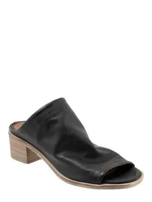 BUENO Leather Block Heel Slide Sandals - Black