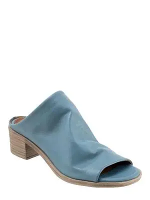 BUENO Leather Block Heel Slide Sandals Denim