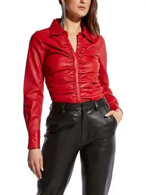 AS By DF Stretch Leather Blouse - Coco Red