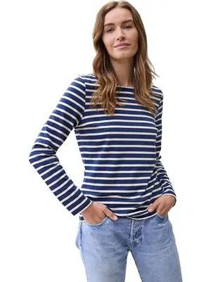 Saint James Minquidame Breton Long Sleeve Striped Shirt - Navy/ecru