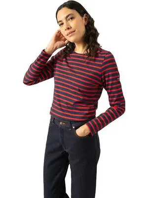 Saint James Minquidame Breton Long Sleeve Striped Shirt - Navy/red