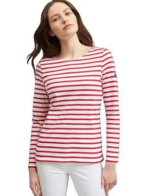Saint James Minquidame Breton Long Sleeve Striped Shirt - White/red