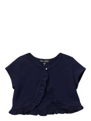 AVA & YELLY Ruffle Edge Cardigan Sweater - Navy