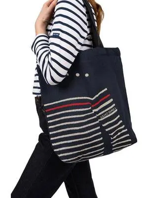 Saint James Striped Tote Bag In Recycled Cotton - Navy/ecru