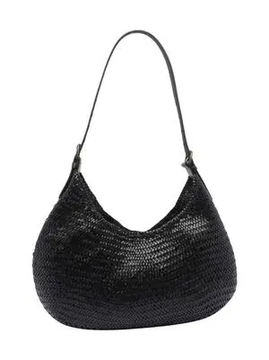 Dragon Diffusion Mezza Luna Woven Leather Shoulder Bag - Black