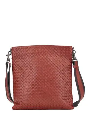 Bottega Veneta Intrecciato Flat Messenger Bag - Burgundy