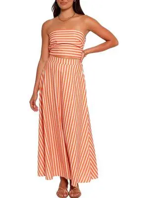 PETAL & PUP Stripe Crop Top & Maxi Skirt Set - Orange Beige Stripe