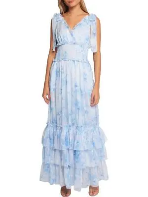 PETAL & PUP Fionna Ruffle Tiered Maxi Dress - Blue Floral