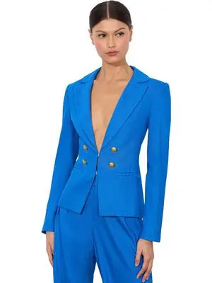 Alice + Olivia Mya Linen Fitted Blazer - Blue