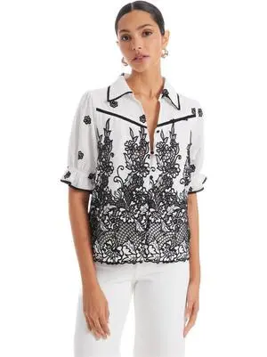 Allison Lydia Embroidered Blouse - Black / White