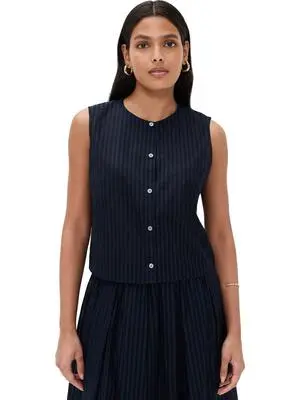 Theory Sleeveless Button-down Top - Nocturne Navy