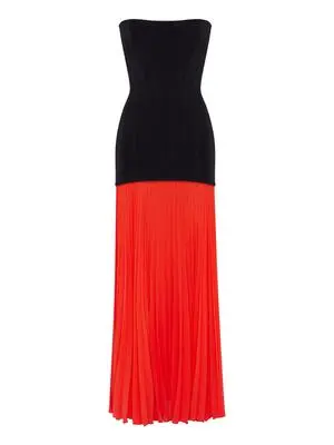 MILLA Strapless Mini Dress With Pleated Maxi Skirt - Black&coral