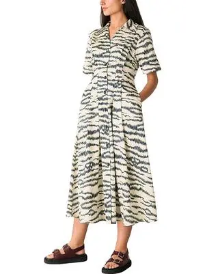 Whistles Feathered Tiger Print Midi Dress - Ivory/multi