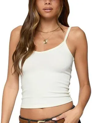 EDIKTED Aspyn V-neck Ribbed Tank Top - Cream