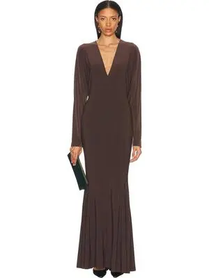 Norma Kamali Dolman V Neck Fishtail Gown - Chocolate