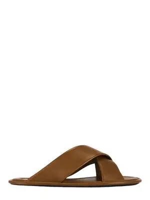 Saint Laurent Talha Flat Sandal - Dark Macadamia