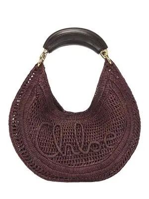 Chloé Hobo Bag In Raffia With Leather Trim - Kohl Brown