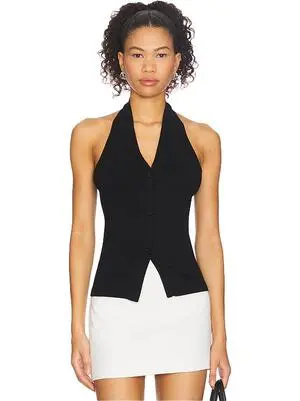 ALL THE WAYS ALL THE WAYS Halterneck Button-Up Top Black