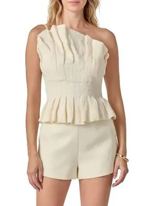 English Factory Ruffle Asymmetric Sleeveless Top - Ivory