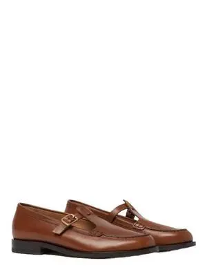 SCAROSSO Edna T-bar Loafers - Tan - Calf