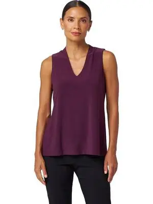 FRANNE GOLDE Luxe Stretch V-neck Sleeveless Shell - Aubergine