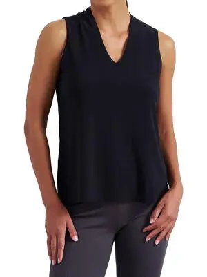 FRANNE GOLDE Luxe Stretch V-neck Sleeveless Shell - Black