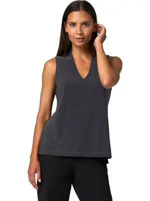 FRANNE GOLDE Luxe Stretch V-Neck Sleeveless Shell Graphite
