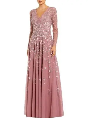 Mac Duggal Embellished Wrap Over A-line Gown - Berry