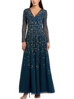 Mac Duggal Embellished Wrap Over A-line Gown - Twilight