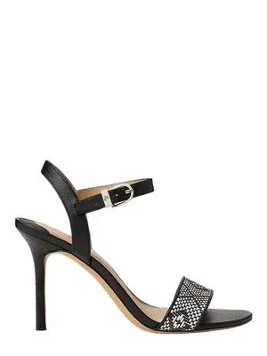 Ralph Lauren Gwen Nappa Leather & Woven Straw Sandal - Black/cream