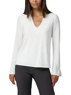 FRANNE GOLDE Luxe Stretch Long Sleeve V-neck Top - Ivory