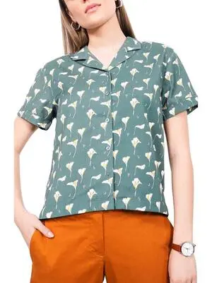 WILDFANG Camp Button-Up Shirt Calla Lilies Dark Teal