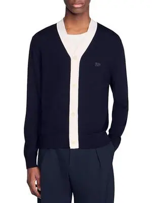 Sandro Colorblocked Cardigan Sweater - Navy Blue