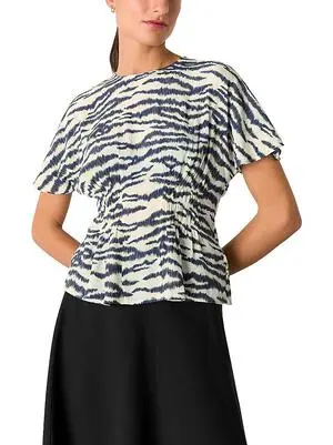 Whistles Feathered Tiger Shirred Blouse - Ivory/multi