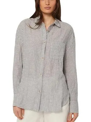 Onia Air Linen Boyfriend Shirt - Deep Navy/white