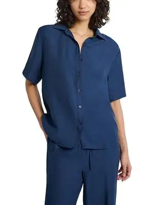 Onia Crinkle Oversized Short Sleeve Button-Up Deep Navy