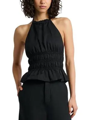 Onia Air Linen Smocked Halter Top - Black