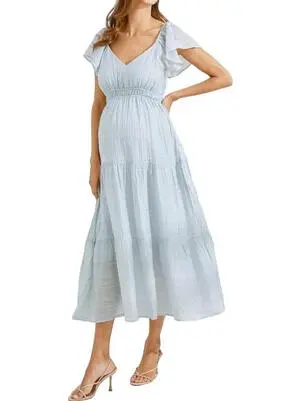 ANGEL MATERNITY Ruffle Sleeve Maternity Dress - Blue