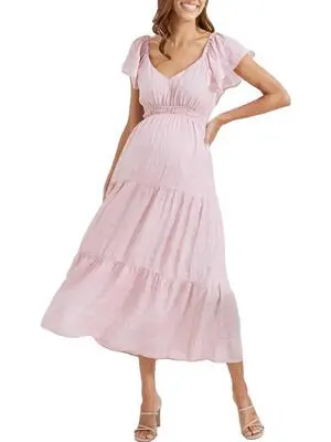ANGEL MATERNITY Ruffle Sleeve Maternity Dress - Pink