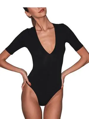 Fleur Du Mal Deep Plunge Bodysuit - Black