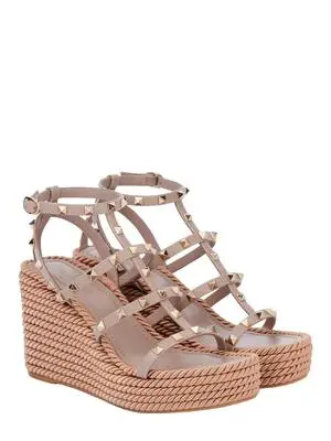 Valentino Garavani Rockstud Leather Wedge Espadrilles - Beige